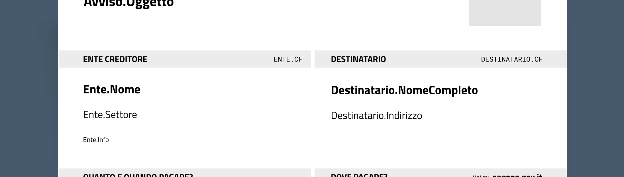 Informazioni sul Destinatario | Guida tecnica sugli avvisi di pagamento pagoPA | Piattaforma ...